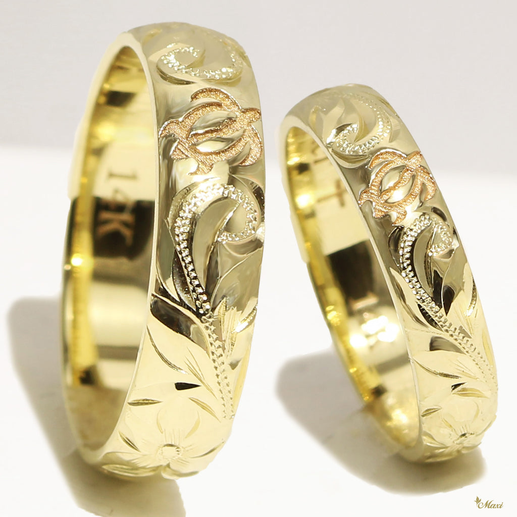 Couple Honu Hawaiian Sea Turtle Rings 4mm & 6mm Couples & Wedding 14K ...