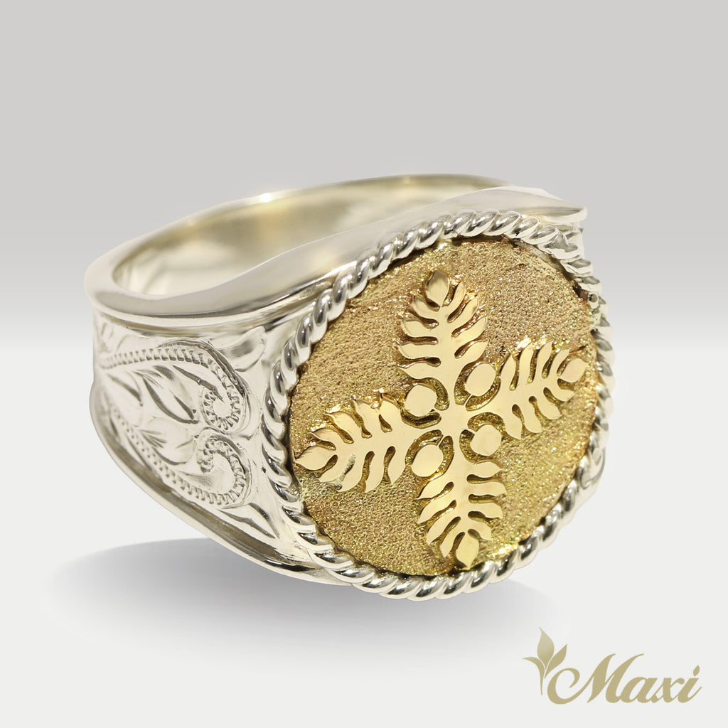 Maile Quilt Signet Ring_Round [Silver 925/14K Gold] – Maxi Hawaiian ...